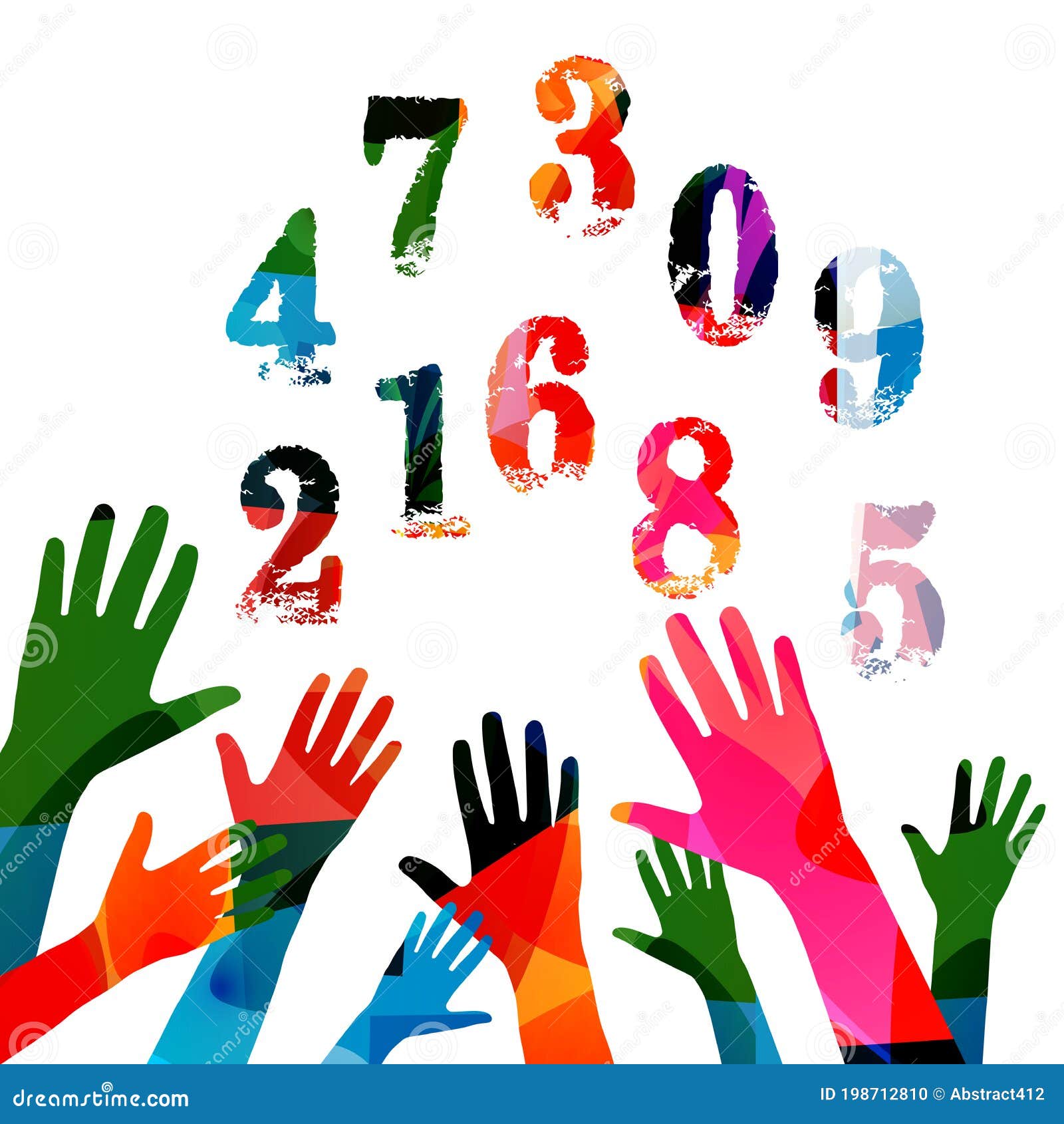 Education and Learning Concept. Colorful Hands Raised with Numbers ...
