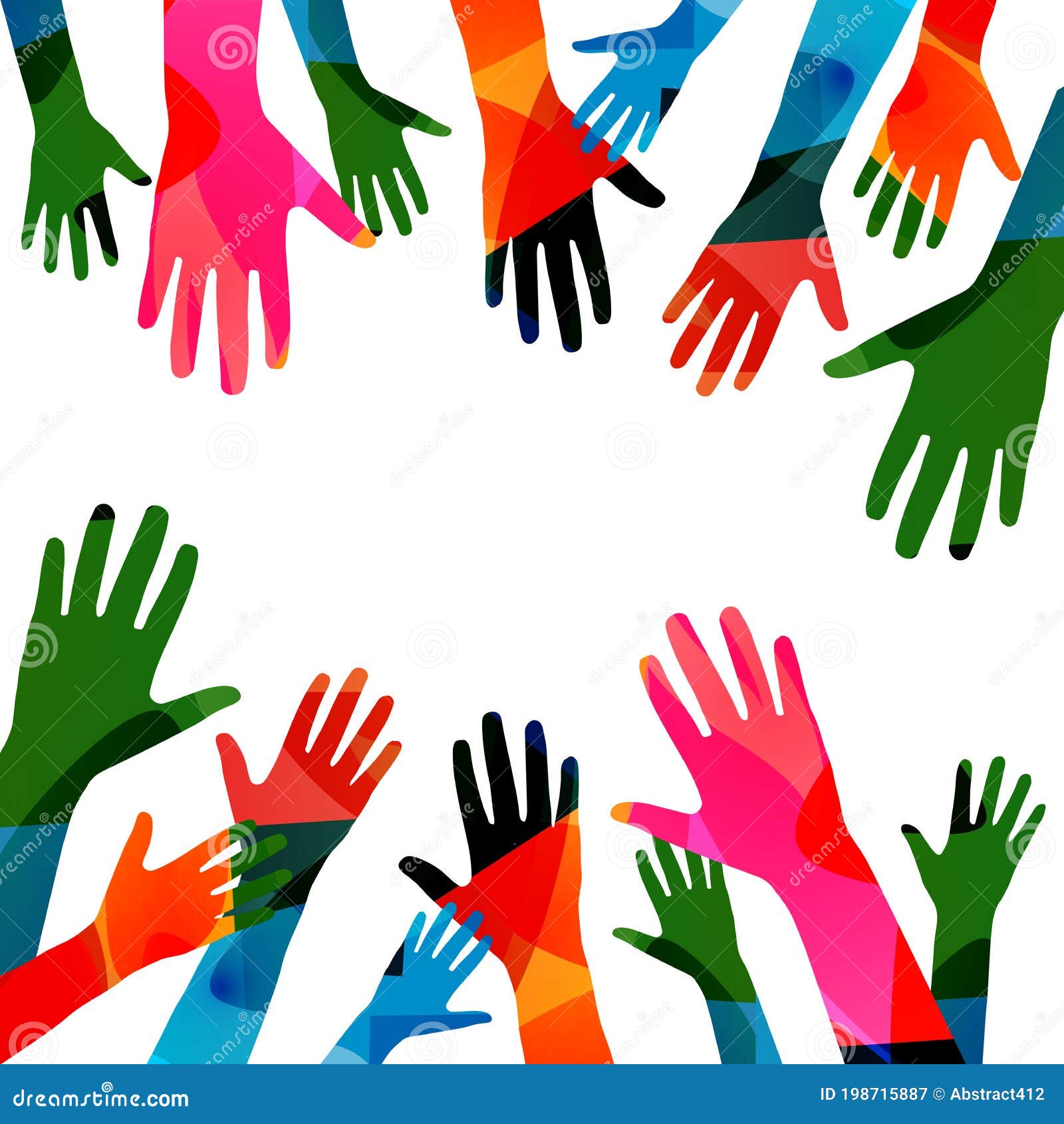 Colorful Human Hands Raised Isolated Vector Illustration. Charity and ...
