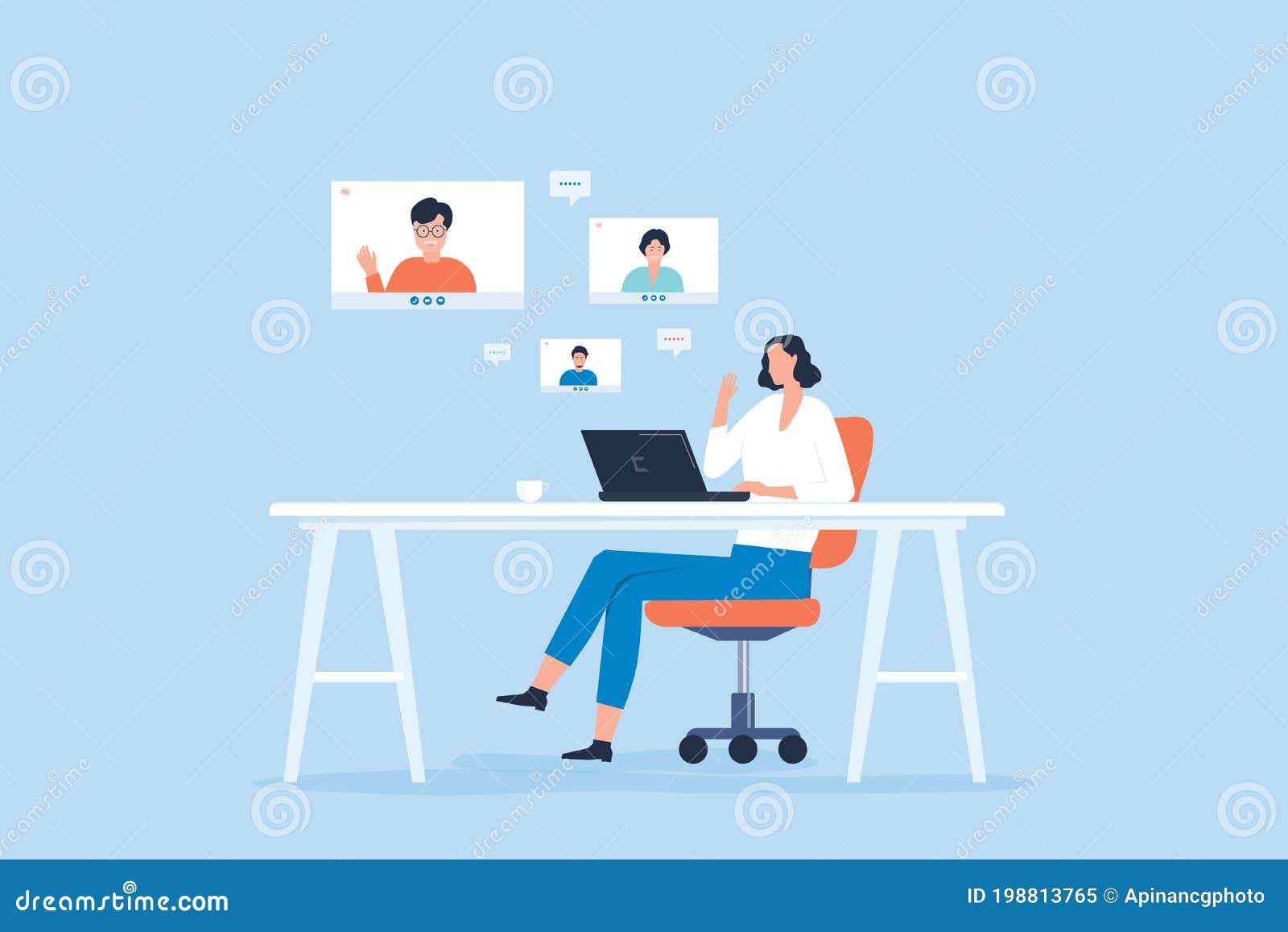 Video Conferencing. Virtual Meeting, Desktop Computer With Colleagues ...