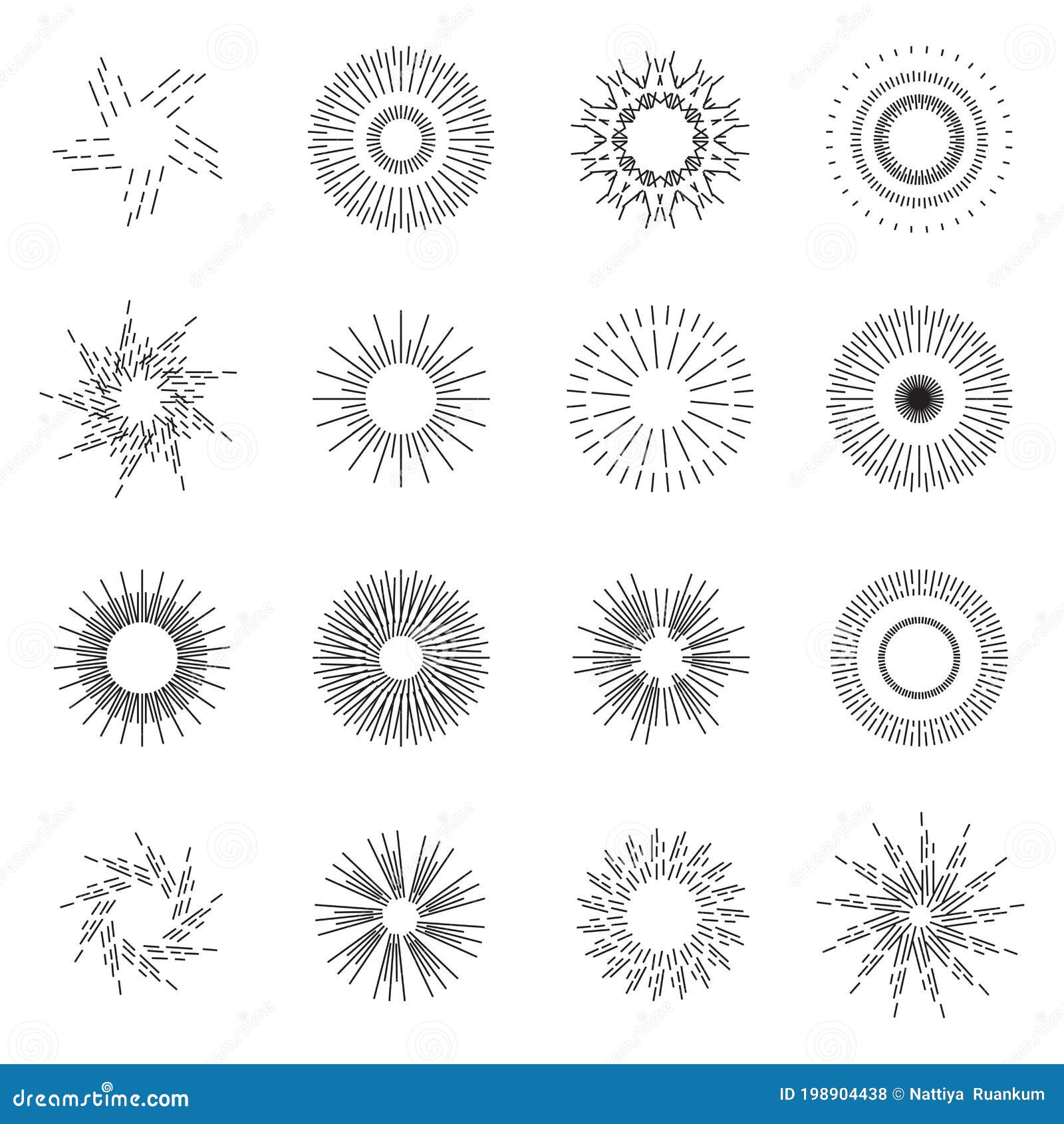 Starburst Sunburst Abstract Explosion Fireworks Vector Set Stock