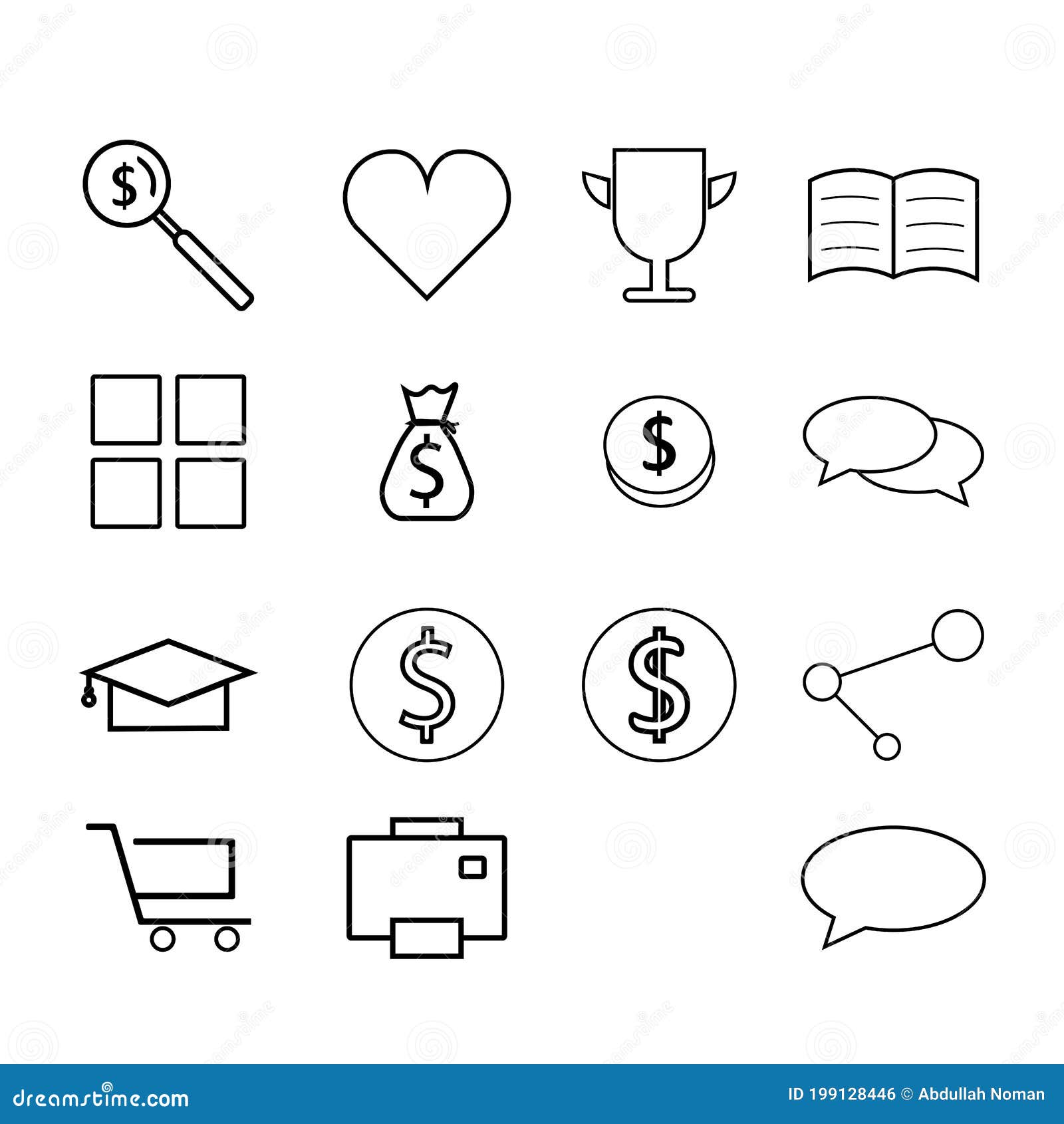 Basic business icon set stock vector. Illustration of coin - 199128446