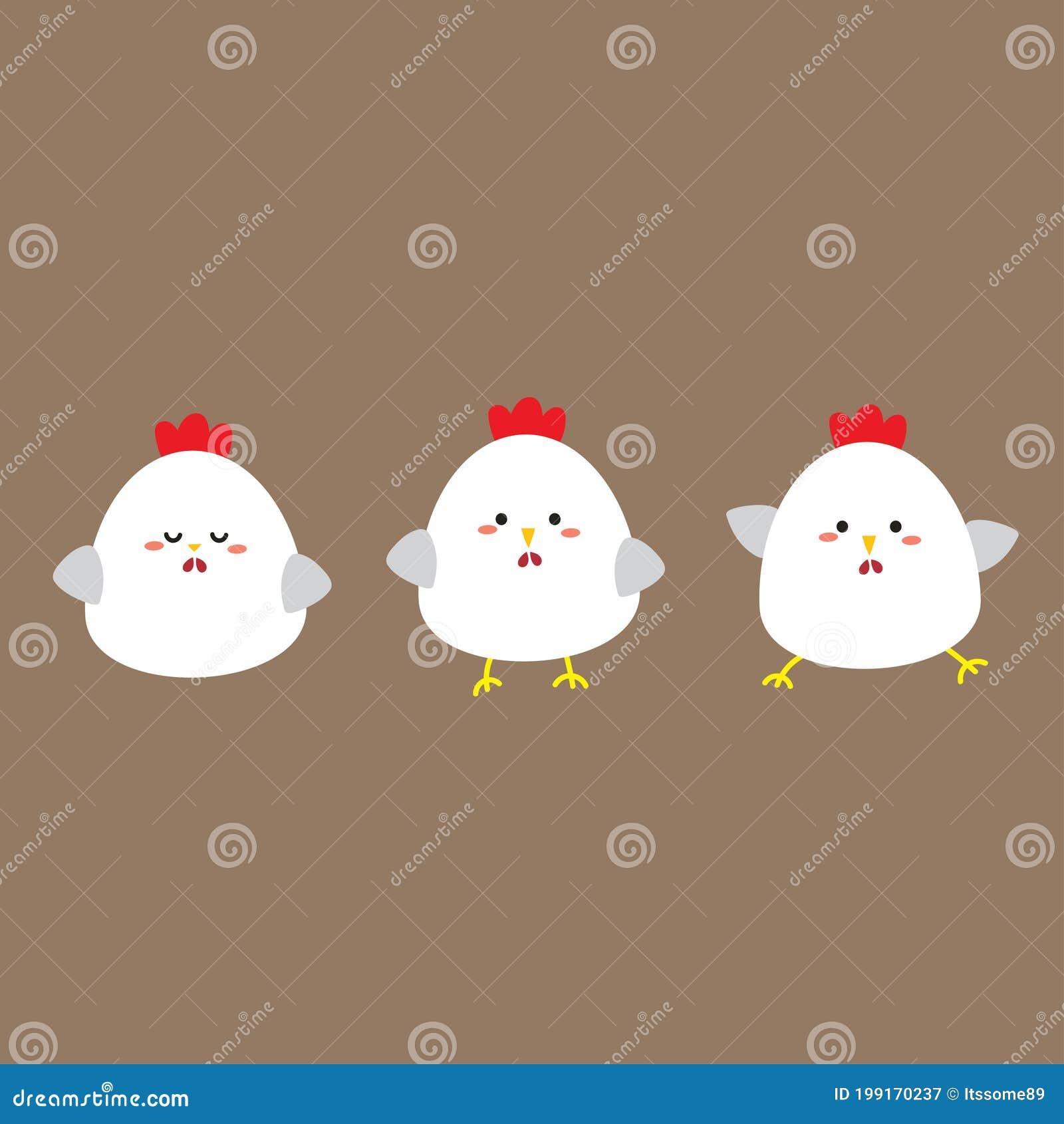 Cute Three Chicken with Different Expression. Simple Vector for Kids ...