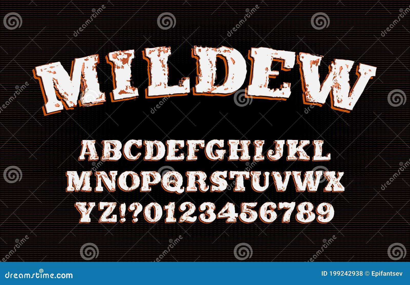 Mildew Alphabet Font. Messy Vintage Letters And Numbers. Vector ...