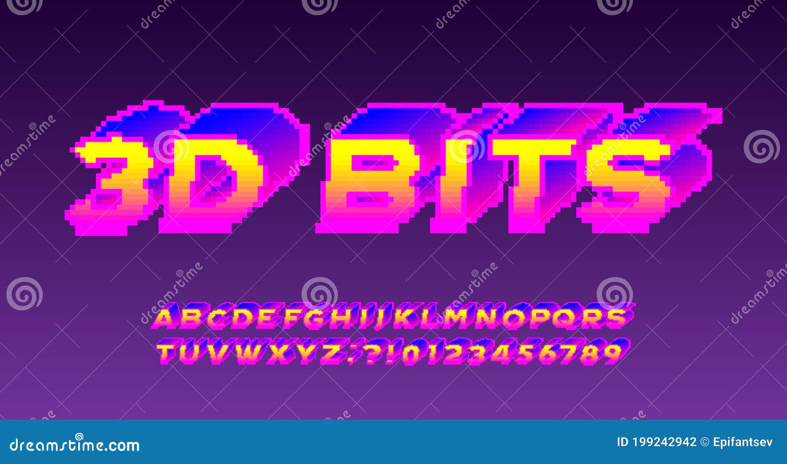 3D Bits Alphabet Font. Pixel Letters, Numbers and Symbols Stock Vector ...