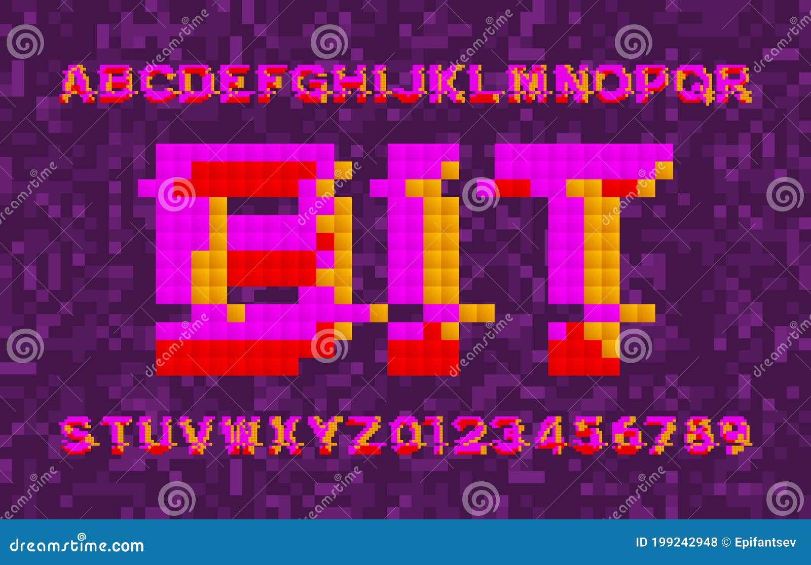 Bit Alphabet Font. Glitched Pixel Letters, Numbers and Symbols. Pixel ...