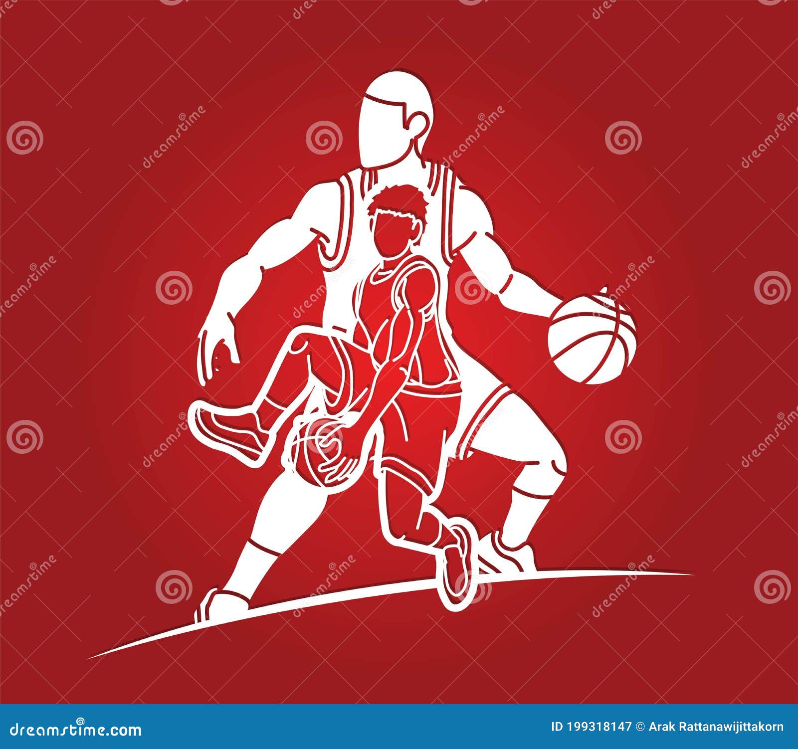 Group of Basketball Players Action Cartoon Sport Graphic Vector. Stock ...