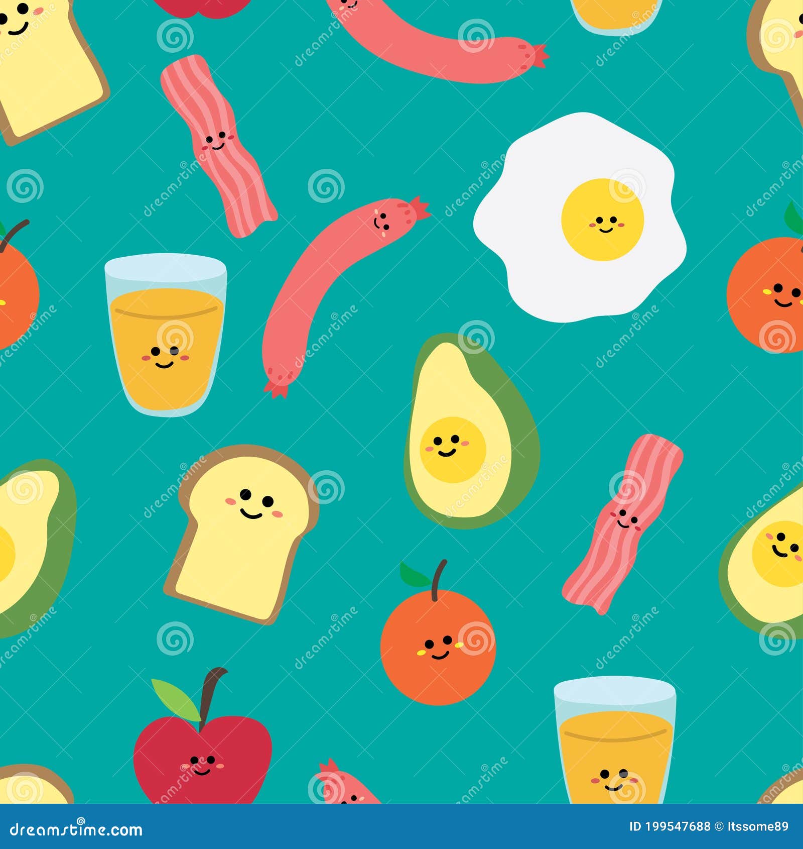 Seamless Pattern with Cartoon Breakfast Menu. for Fabric Print, Textile ...