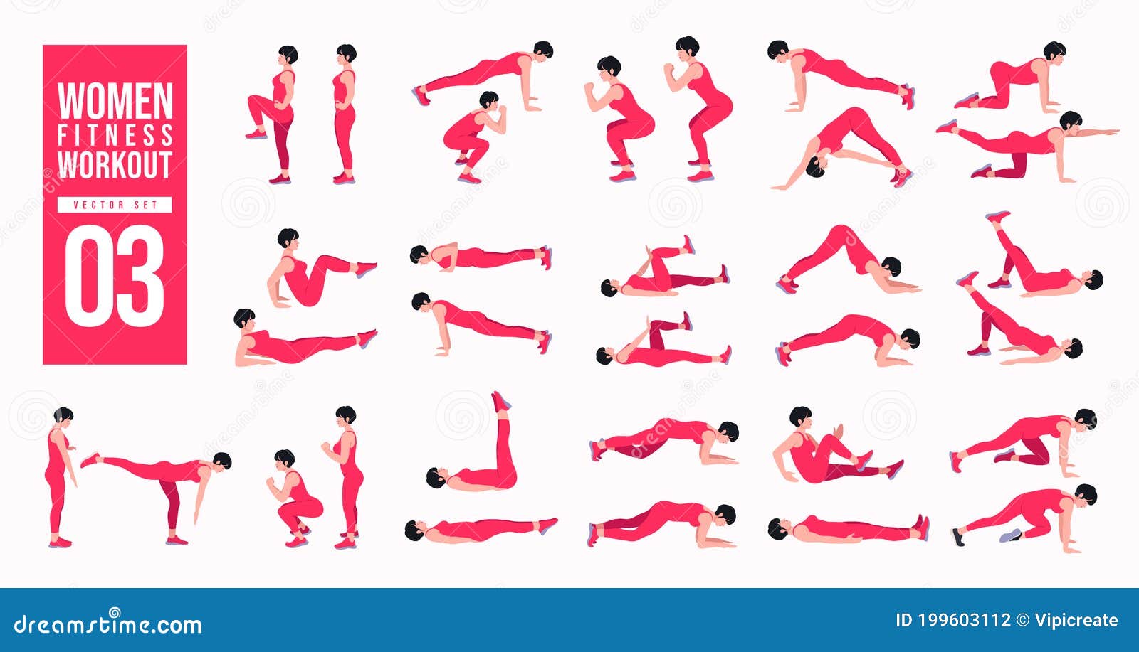 Woman Workout Set. stock vector. Illustration of health - 199603112