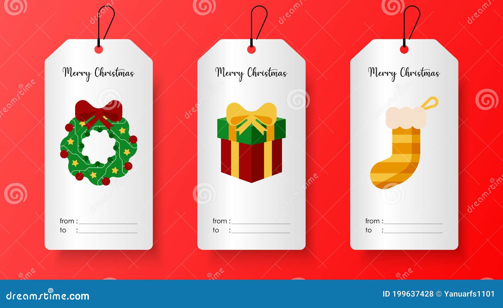 Merry Christmas Gift Tag Banner Template Illustration with Cute Icons ...