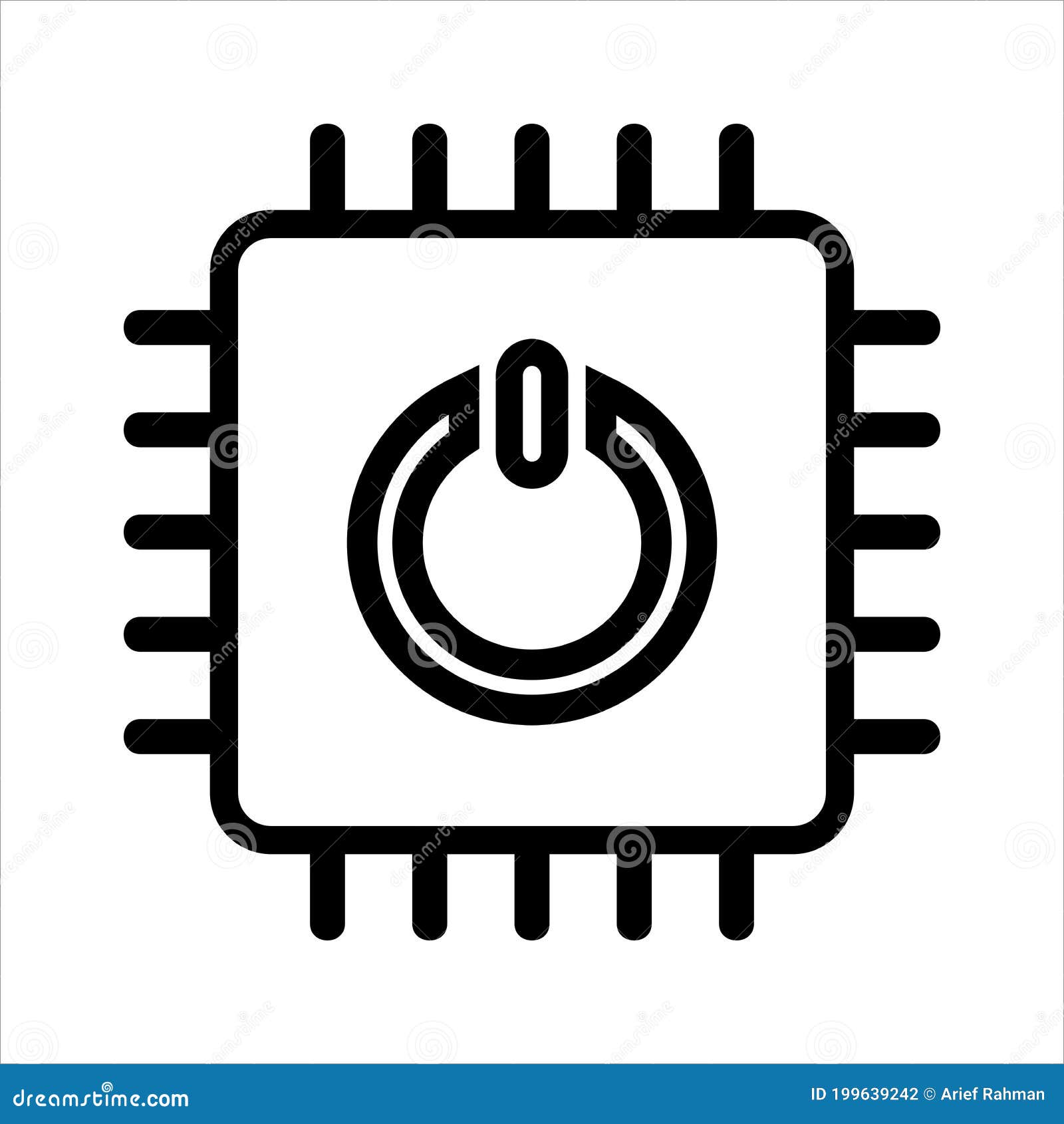 Computer Cpu Icon Vector. Computer Cpu with Power Button Icon. Outline ...