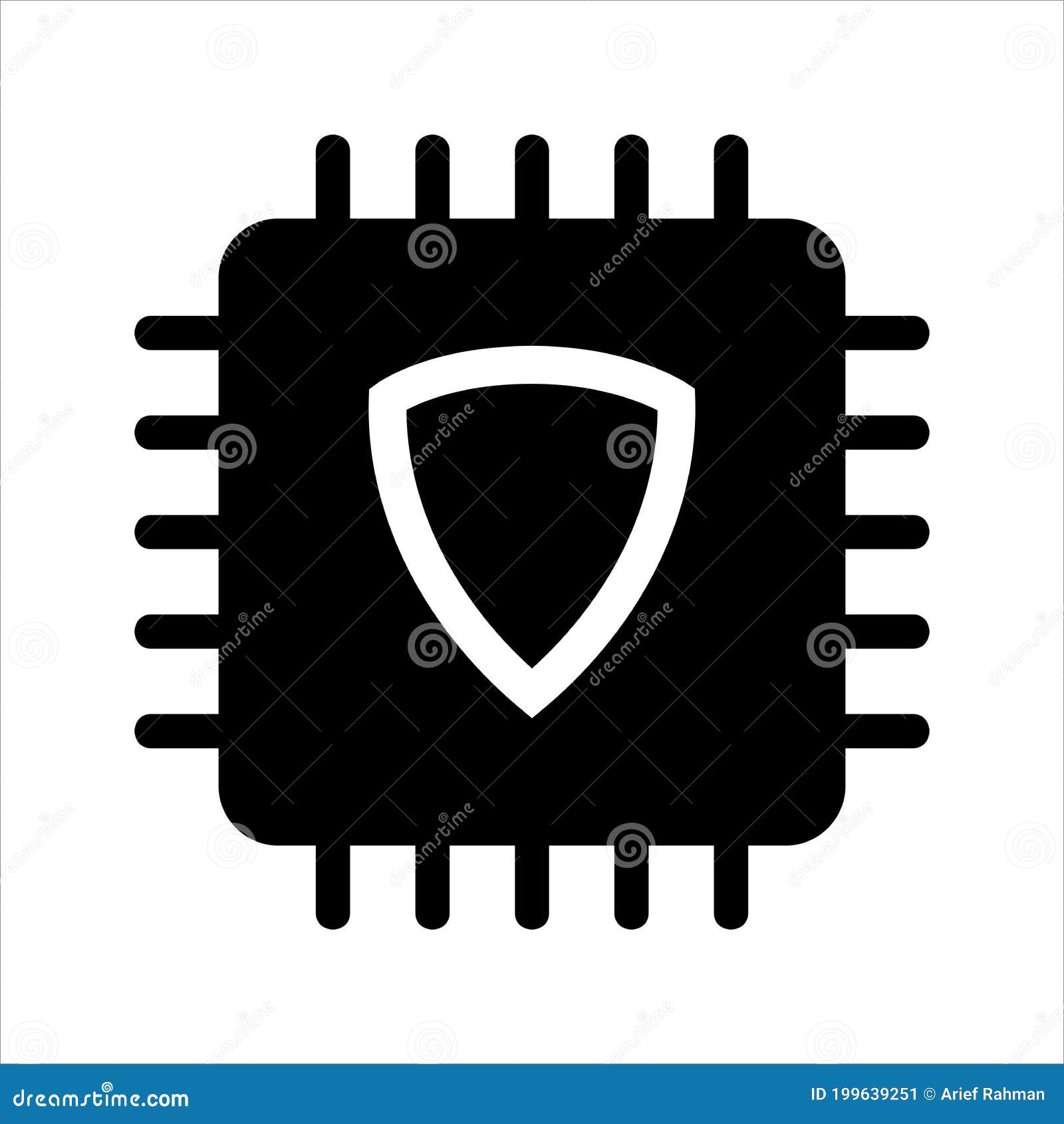 Computer Cpu Icon Vector. Computer Cpu with Security Shield Icon. Solid ...