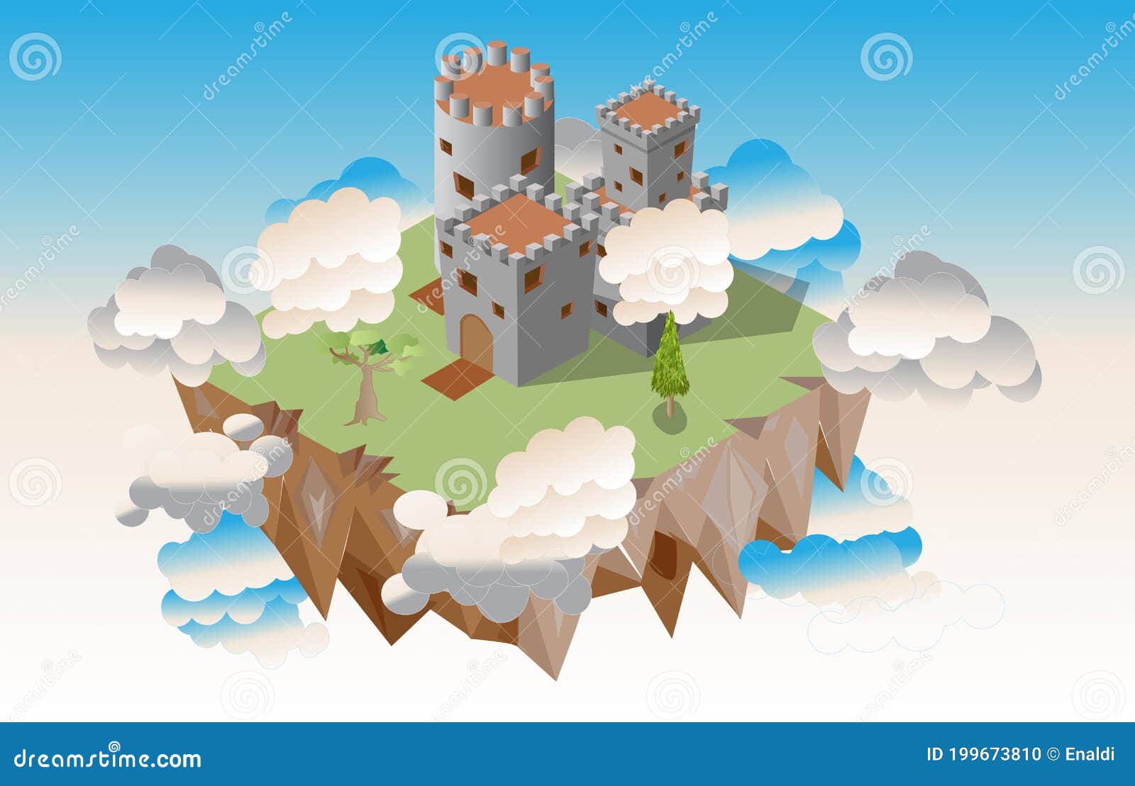 Isometric Castle in the Sky Stock Vector - Illustration of fortress ...