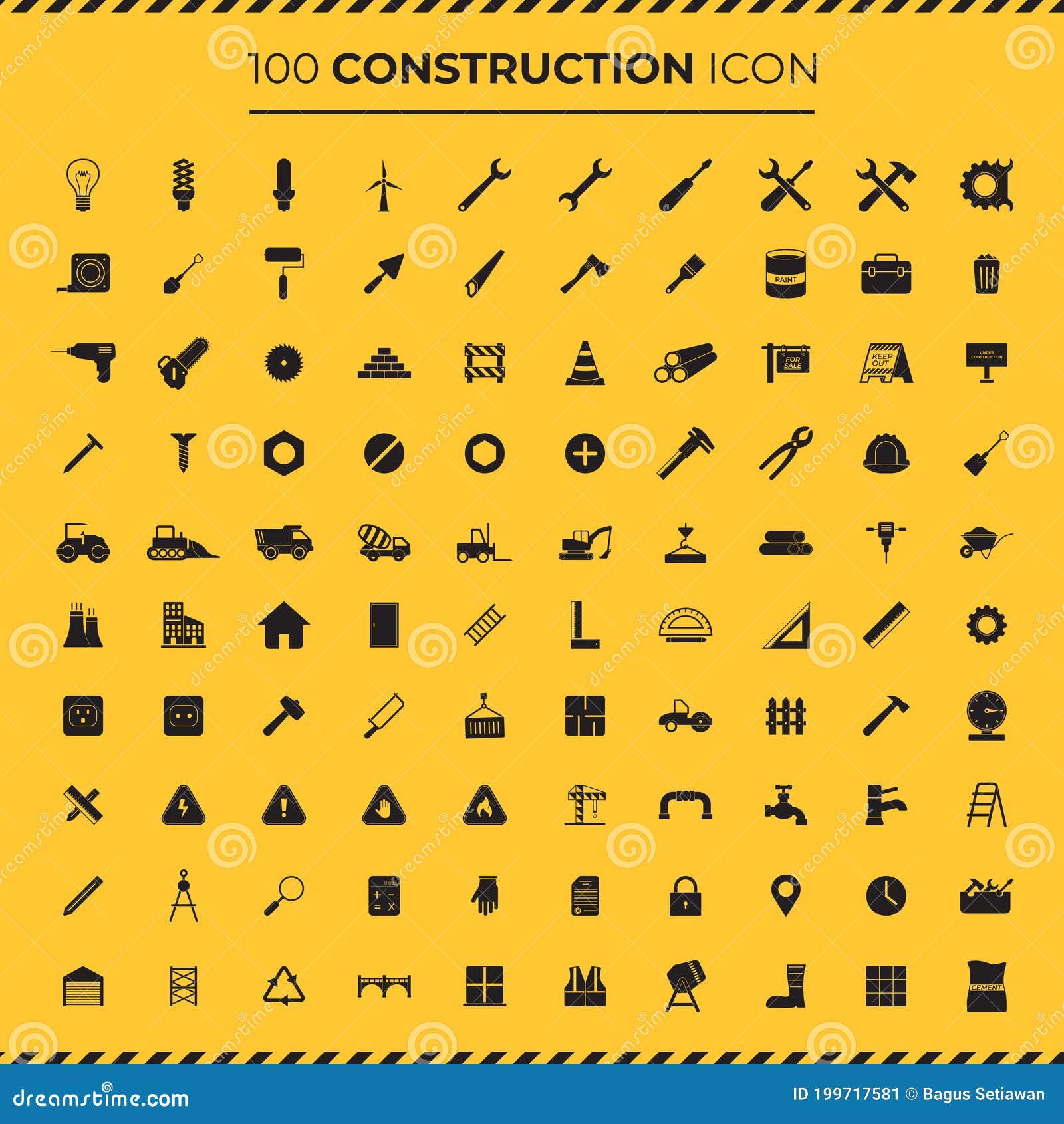 Construction 100 Isolated, Worker, Tool, Icon Set - Vector. Stock ...