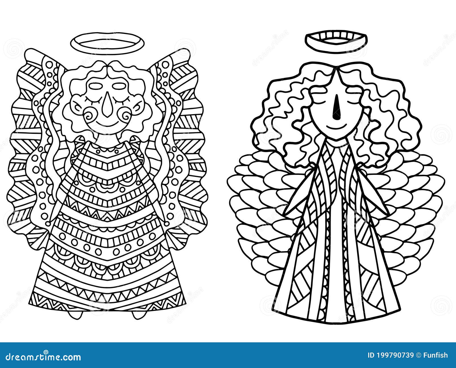 Easter Angels Coloring Page For Kids And Adults Cartoon Vector ...