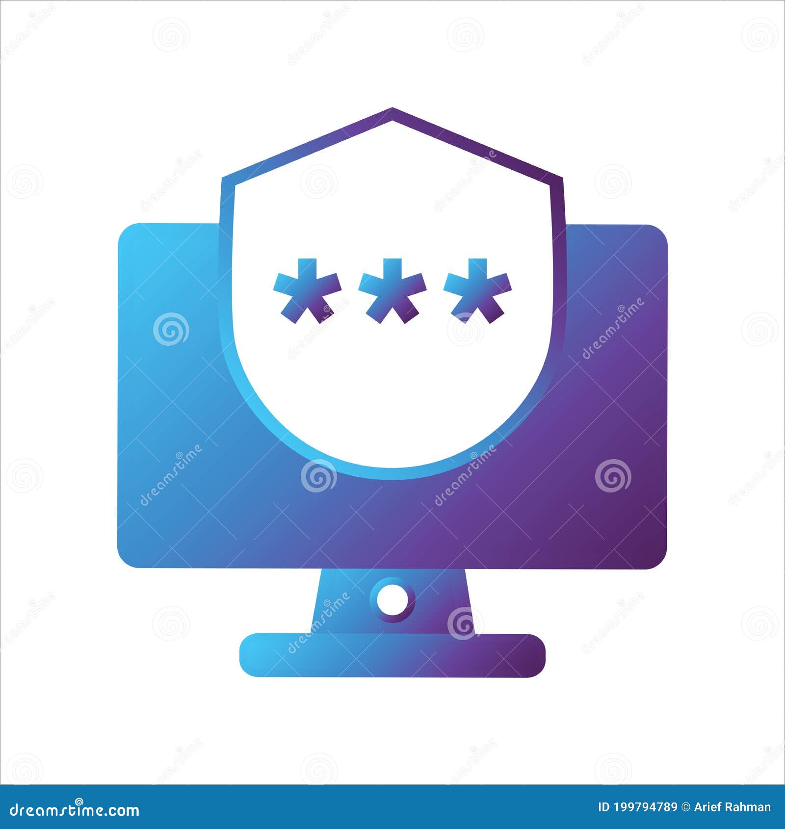Computer Illustration. Computer with Shield and Password Symbol ...