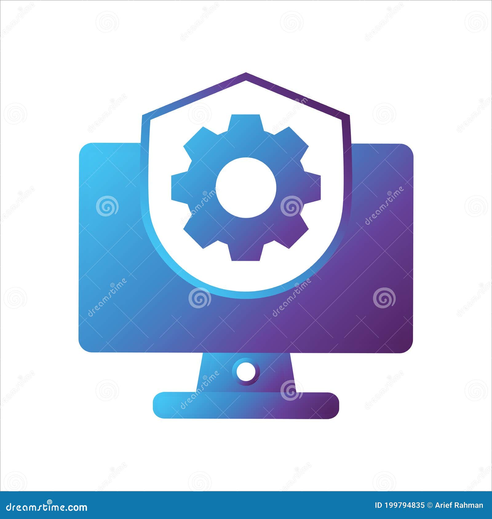 Computer Illustration. Computer with Shield and Setting Gear Symbol ...