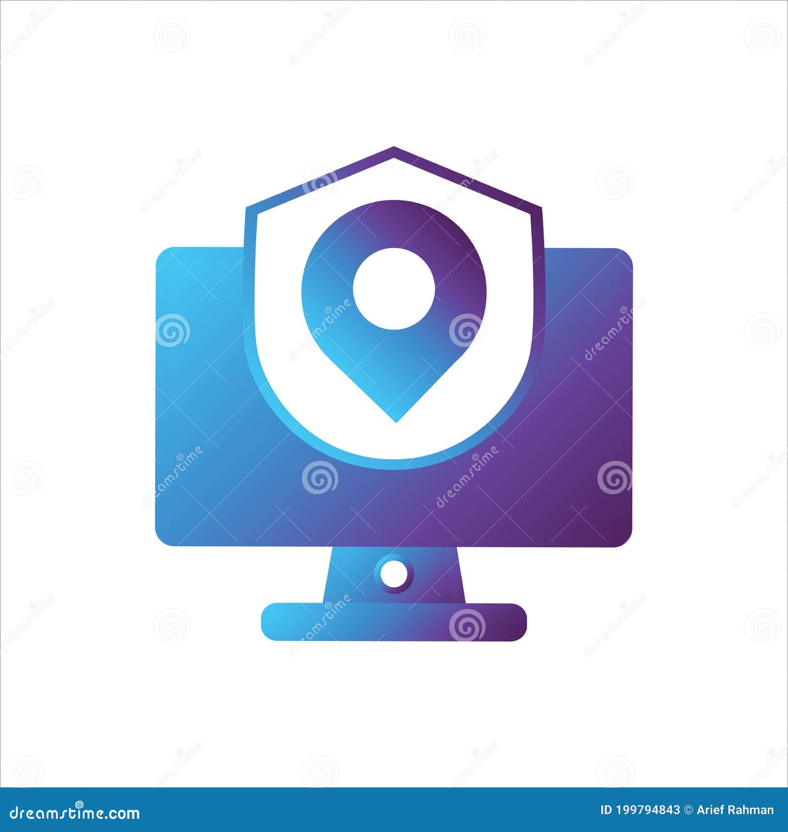 Computer Illustration. Computer with Shield and Location Symbol ...
