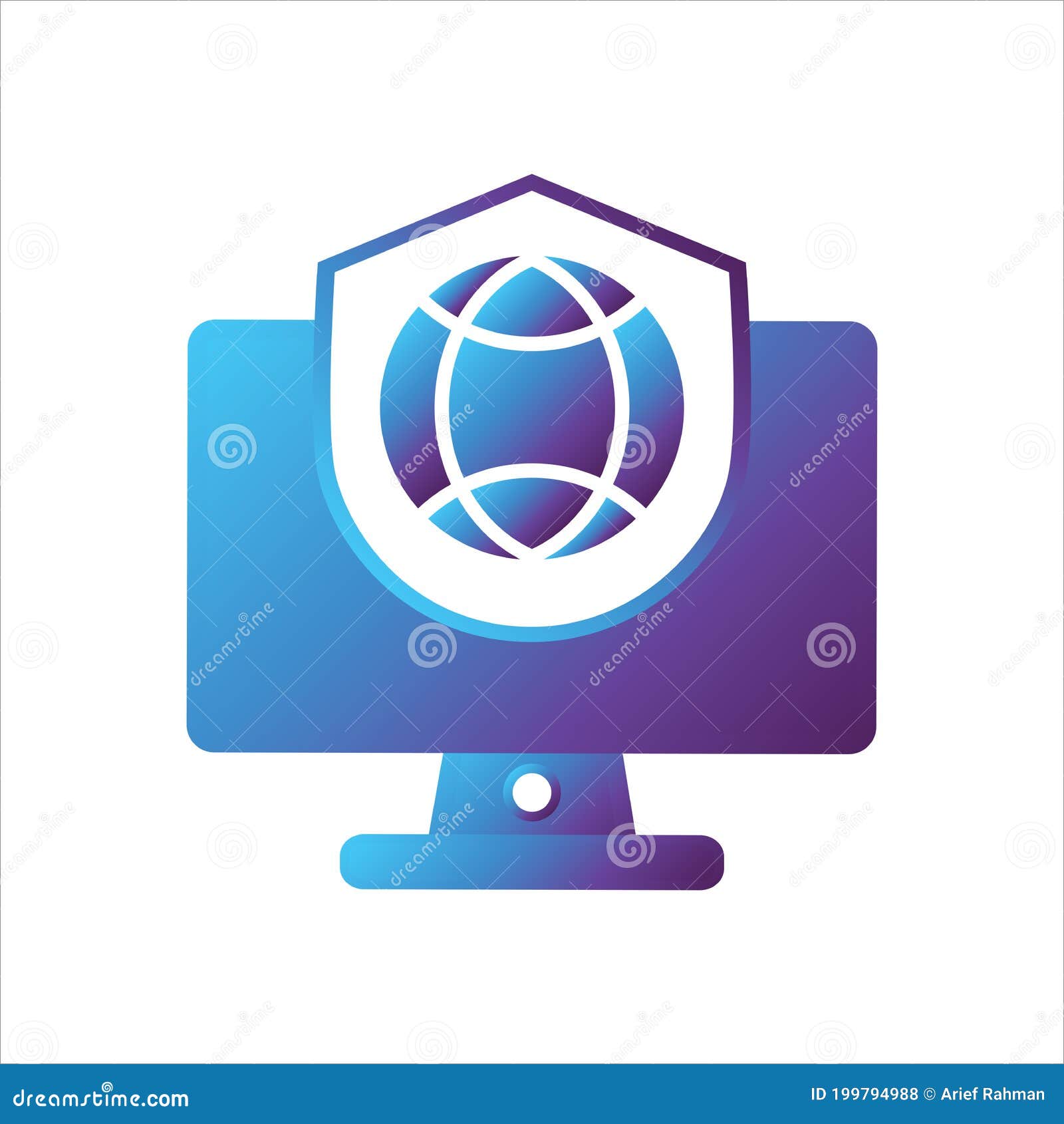 Computer Illustration. Computer with Shield and Globe Symbol. Concept ...
