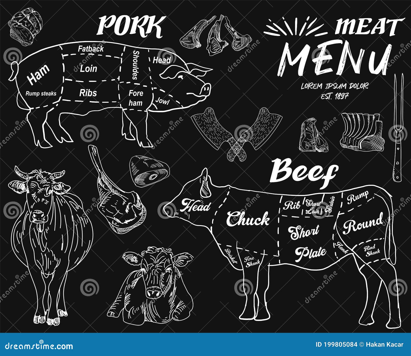Steak Menu for Restaurant and Cafe. Food Flyer Stock Vector ...