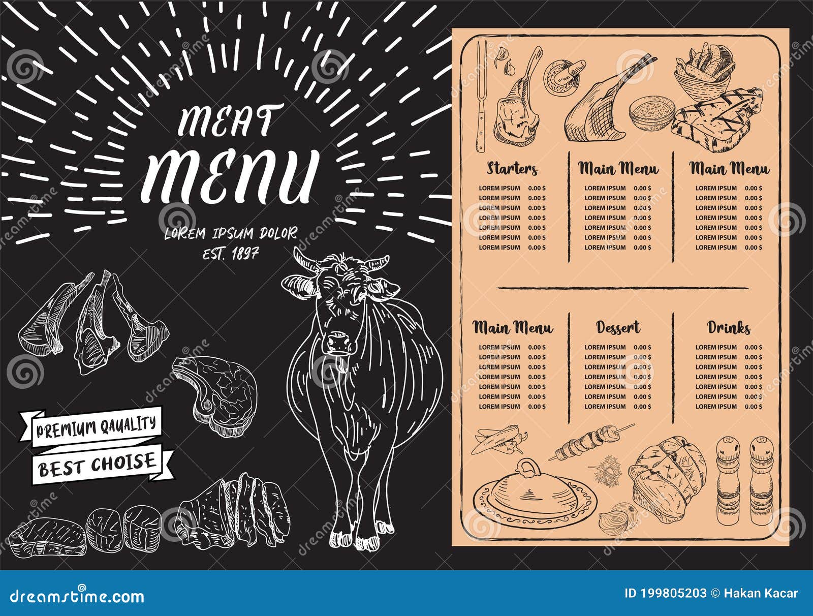Steak Menu for Restaurant and Cafe. Food Flyer Stock Vector ...