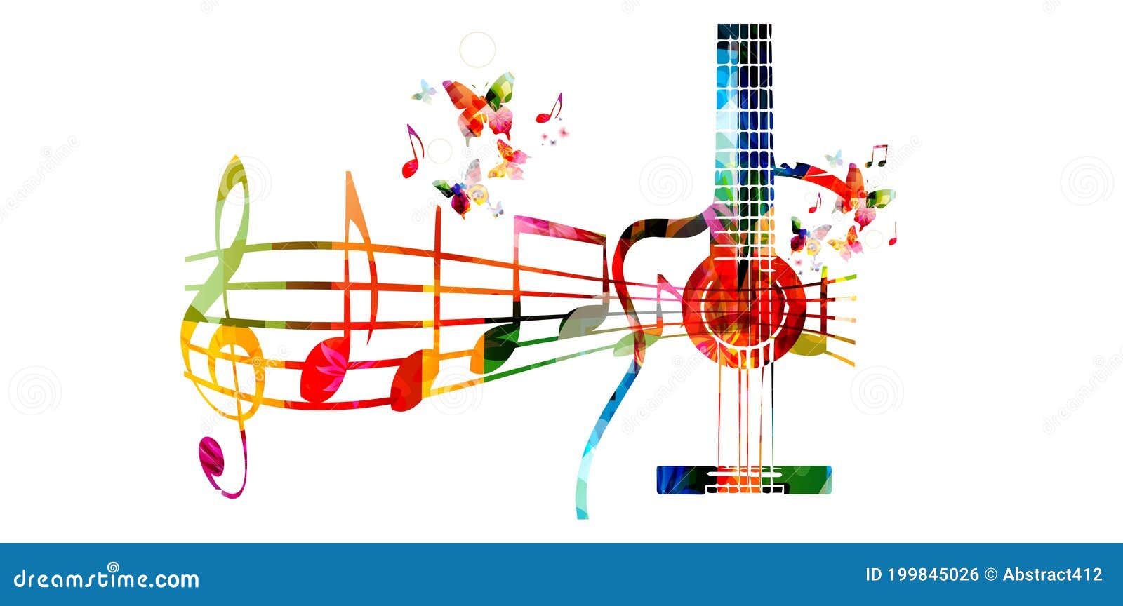 Creative Music Style Template Vector Illustration, Colorful Guitar with ...