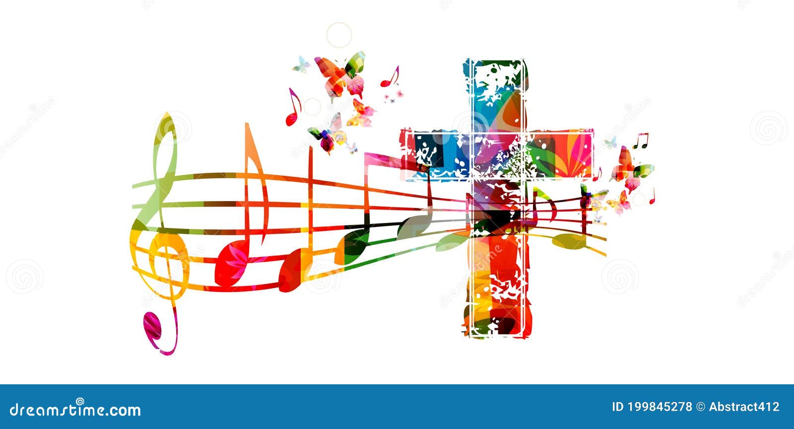 Creative Music Style Template Vector Illustration, Colorful Cross with ...