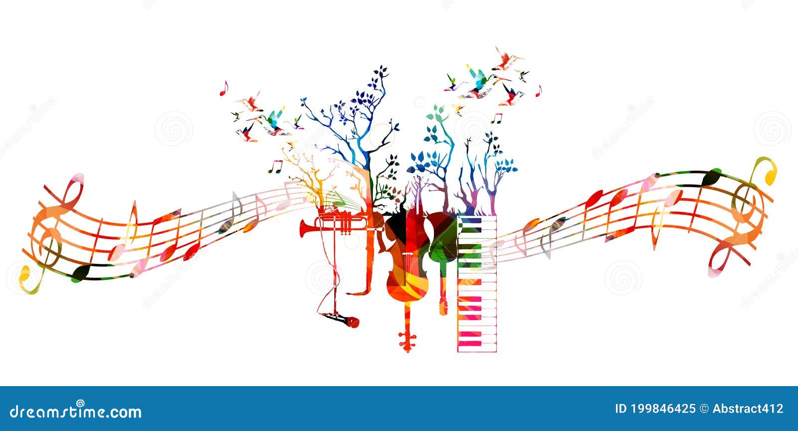 Creative Music Style Template with Music Instruments, Colorful Guitar ...