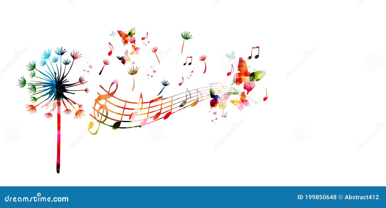Colorful Dandelion with Musical Notes Stock Vector - Illustration of ...