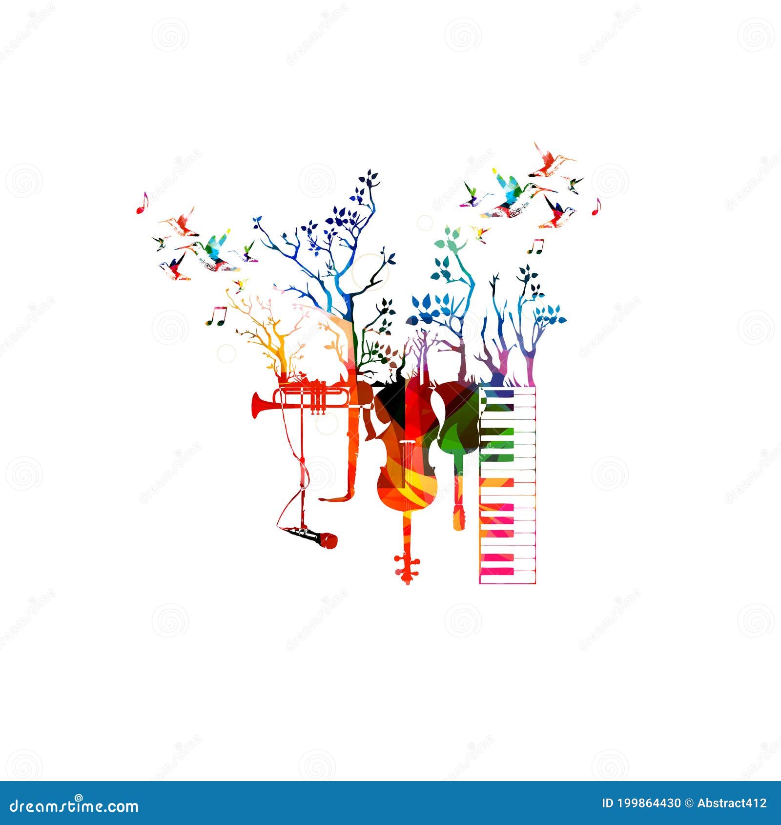 Colorful Music Instruments with Trees Stock Vector - Illustration of ...