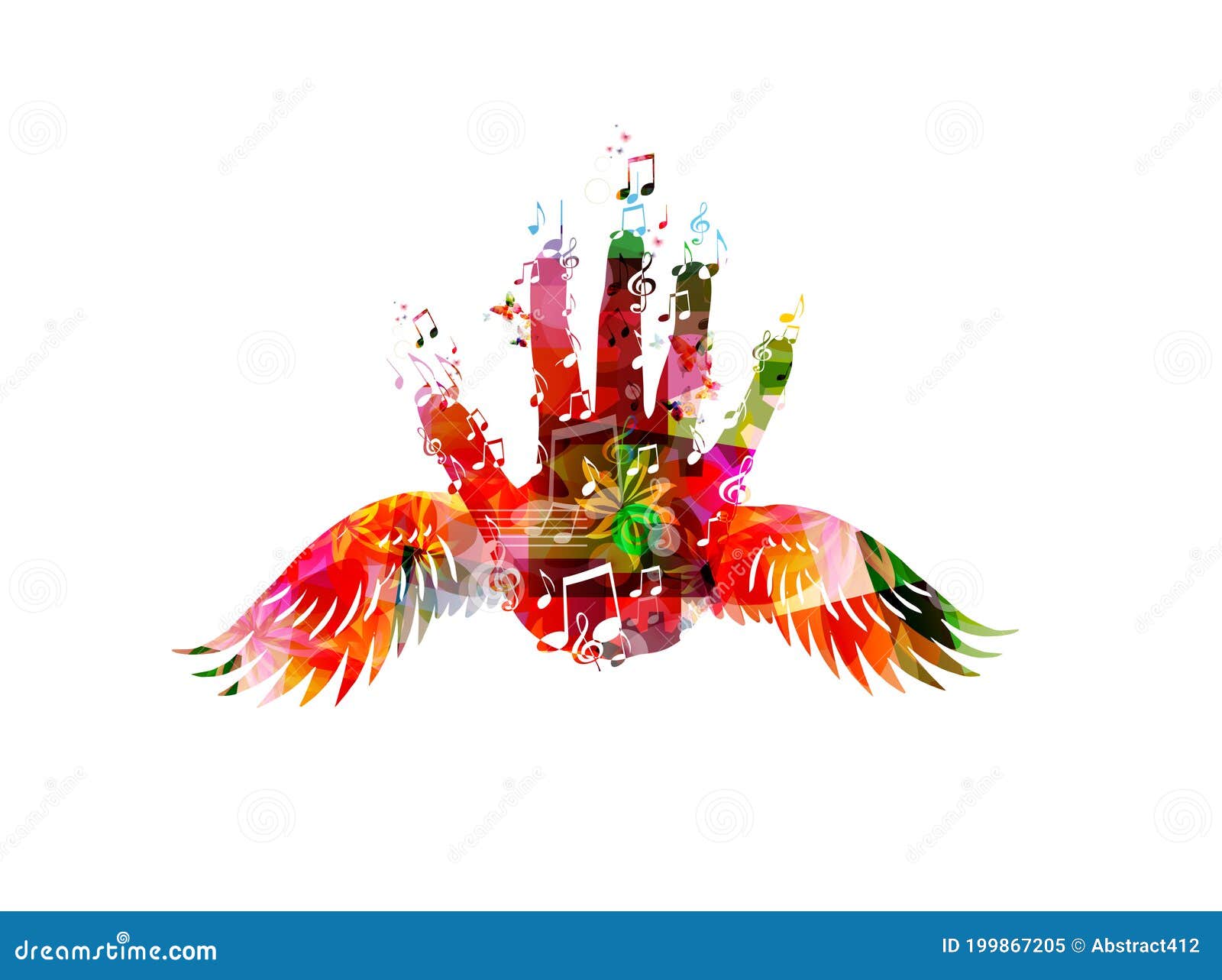 Colorful hand with wings stock vector. Illustration of human - 199867205