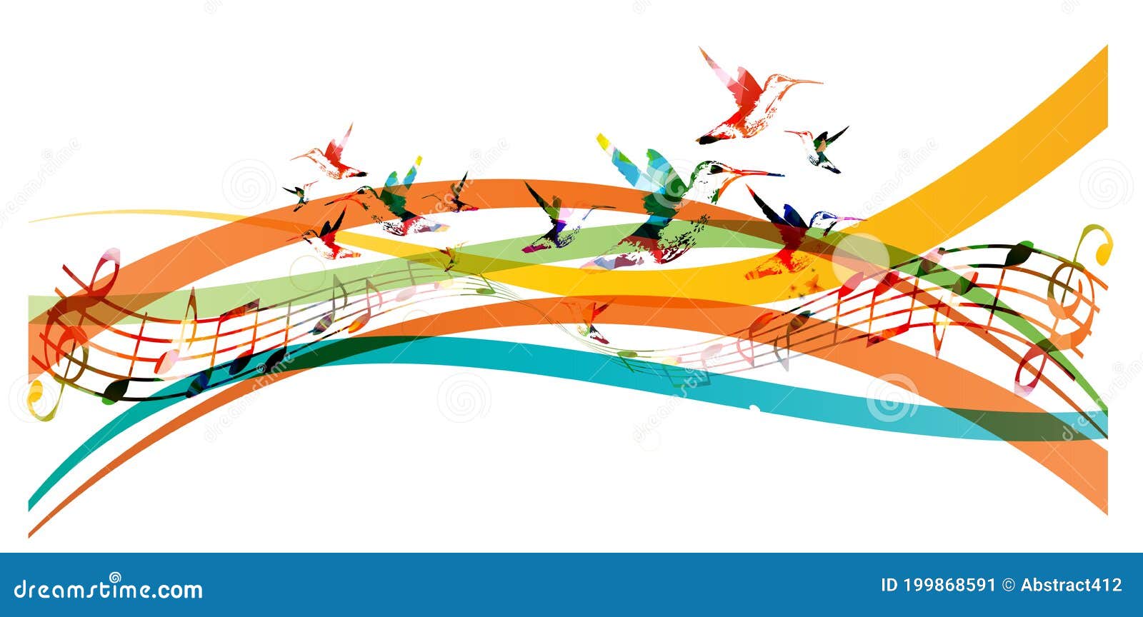 Colorful Background with Music Notes and Hummingbirds Stock Vector ...