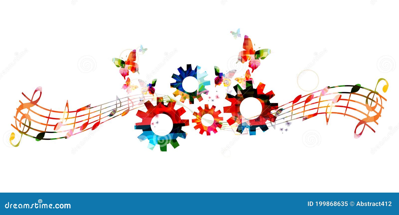 Colorful Music Notes Background with Gears Stock Vector - Illustration ...
