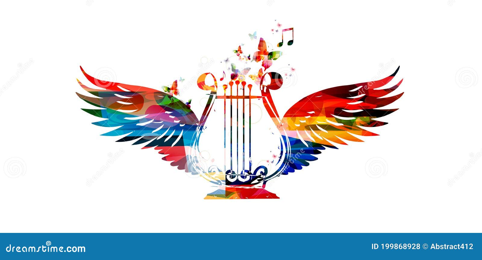 Colorful harp with wings stock vector. Illustration of artistic - 199868928