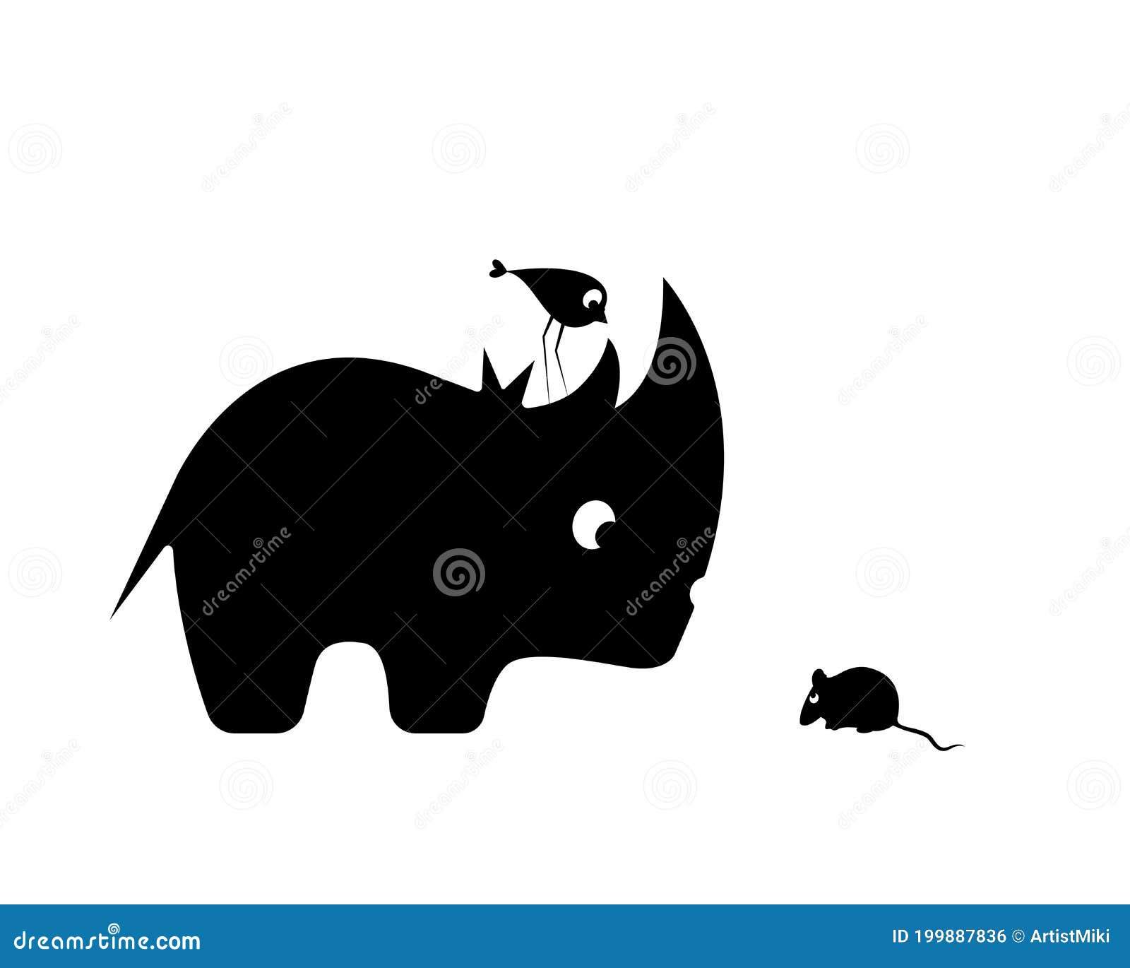 Rhino, Bird And Mouse Cartoon Illustration Isolated On White Background ...