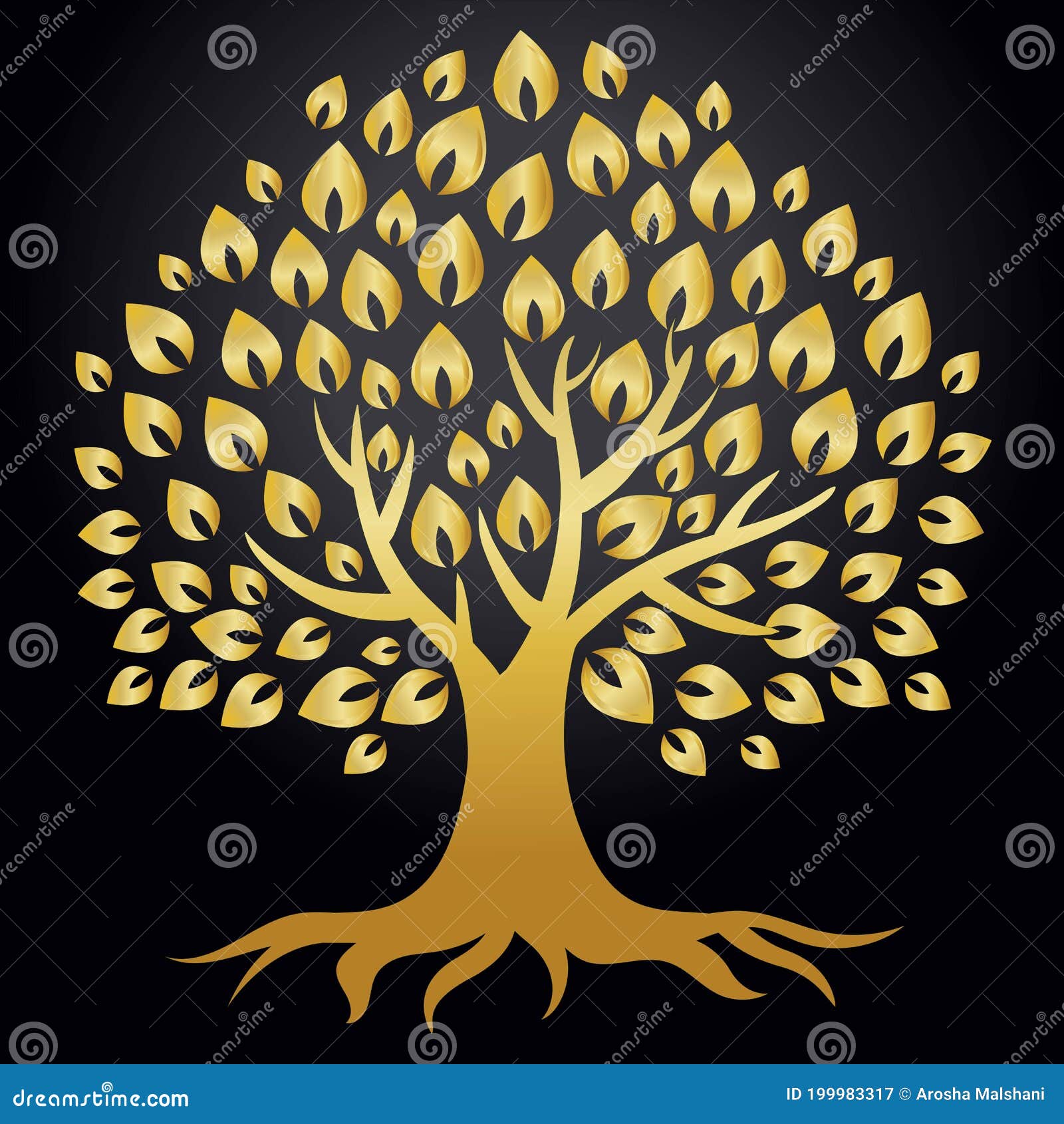 Gold Tree Plant Logo, Isolated on Dark Background. Stock Vector ...