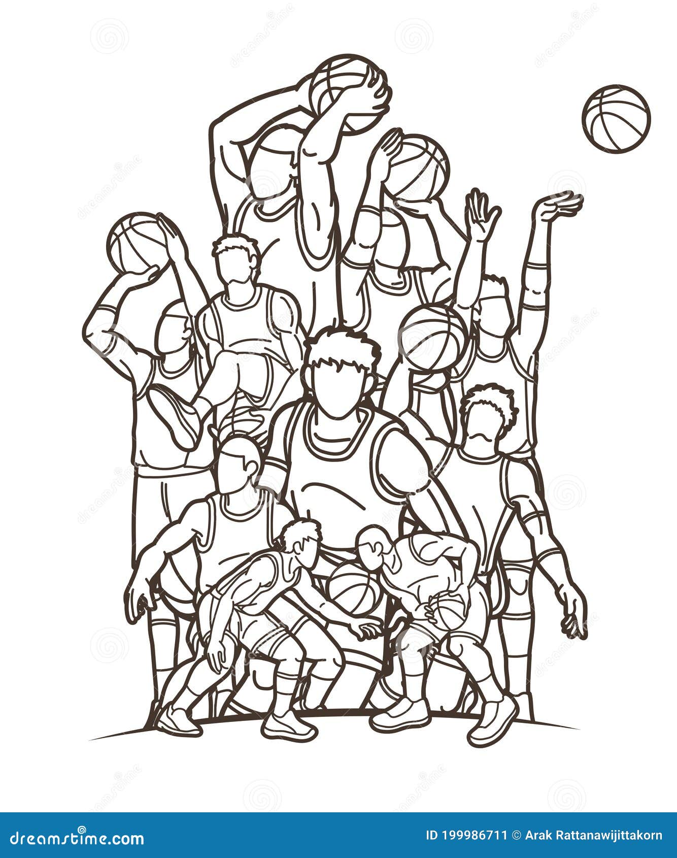 Group of Basketball Players Action Cartoon Sport Graphic Vector. Stock ...