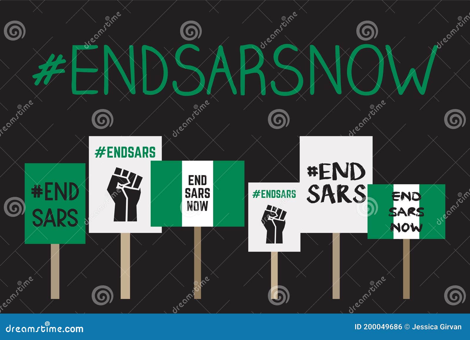 #ENDSARS Protest Placards on a Black Background Stock Vector ...