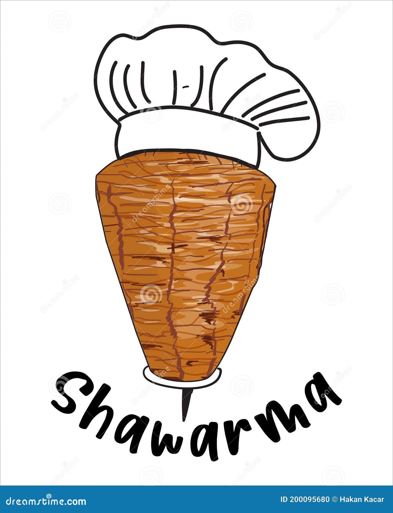 Doner Kebab Logo. Chef Hat. Hand Drawn. Stock Vector - Illustration of ...