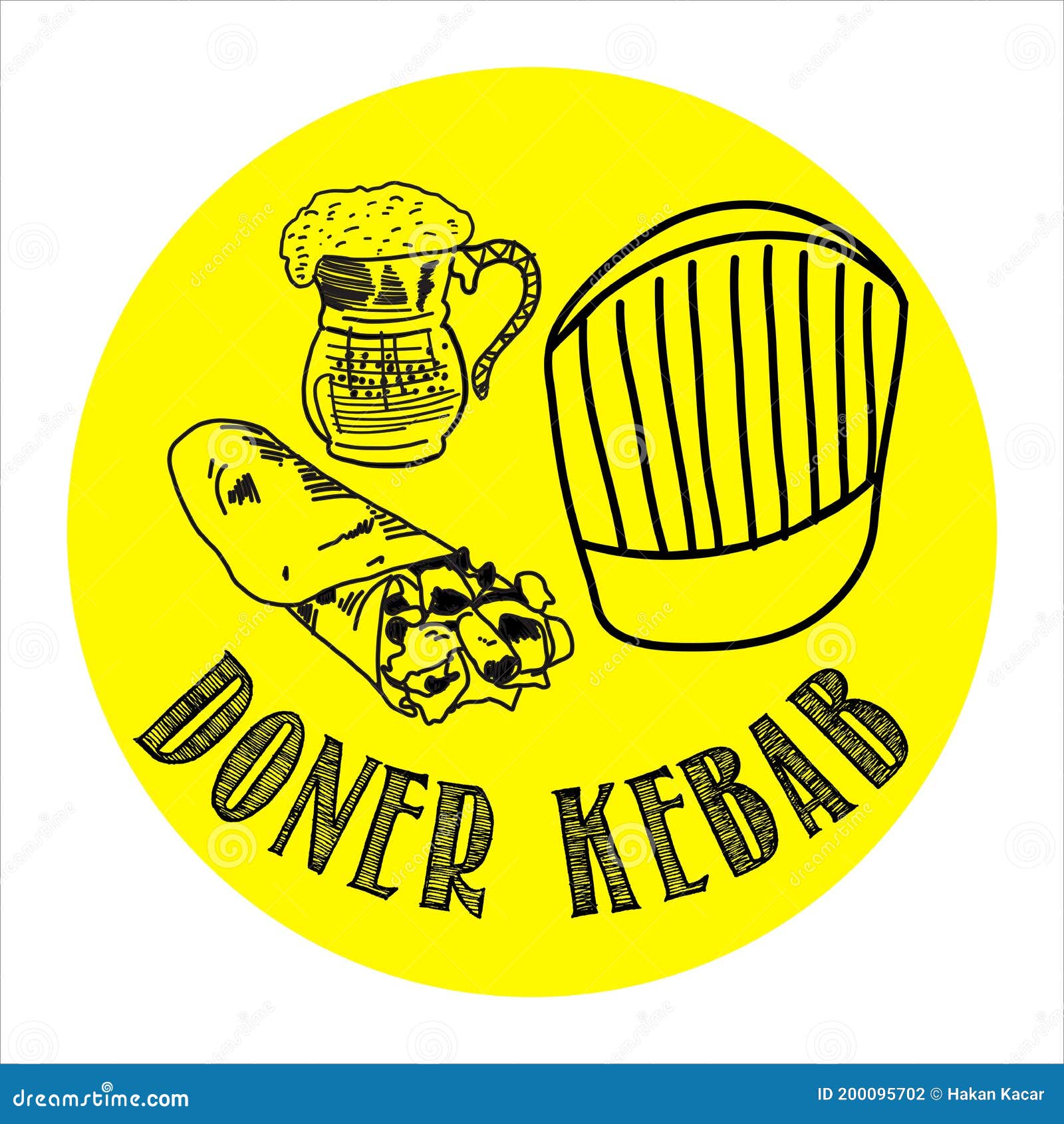 Doner Kebab Logo. Chef Hat. Hand Drawn. Stock Vector - Illustration of ...
