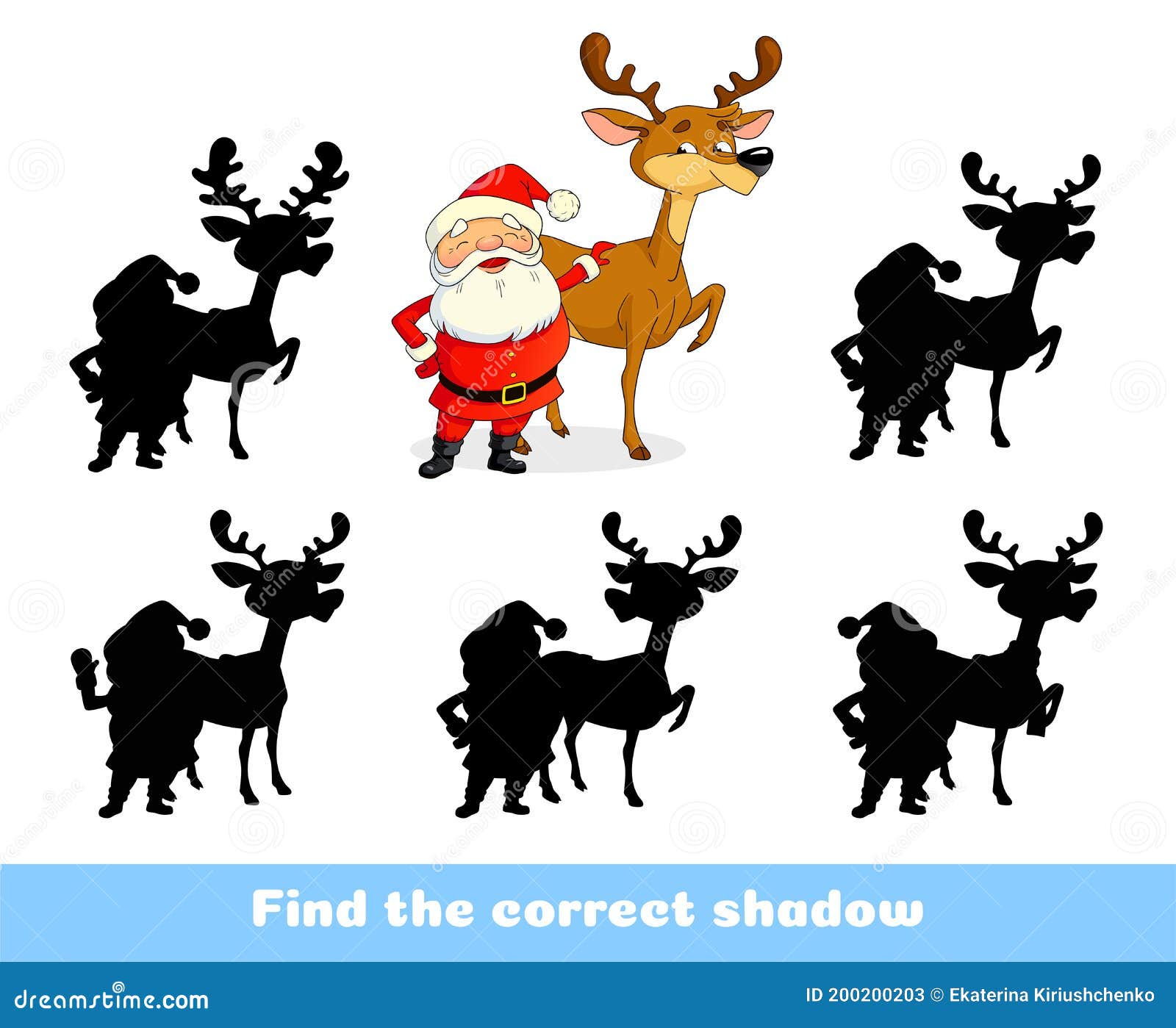 Santa Claus and His Reindeer. Find the Correct Shadow. Stock ...