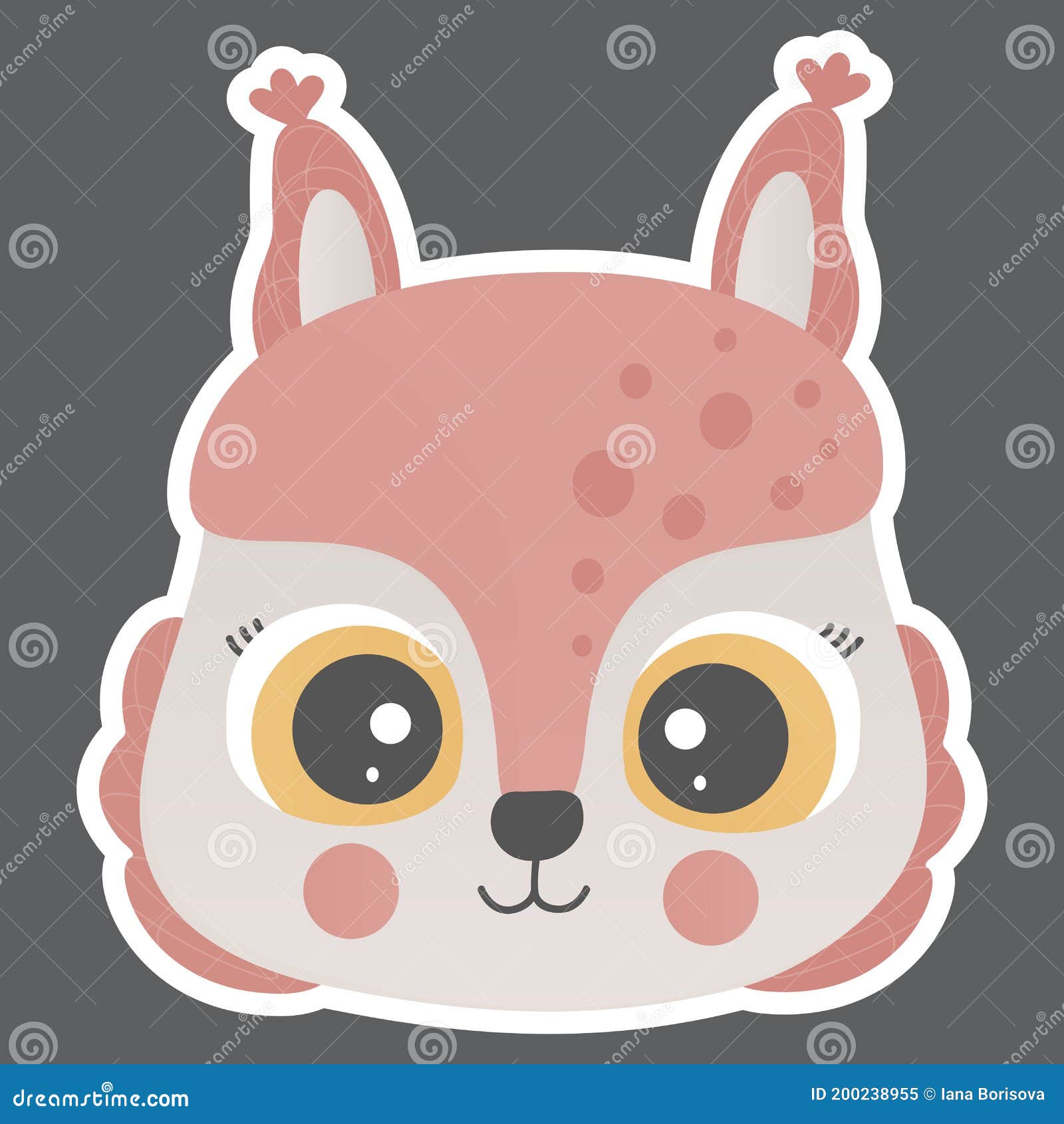 Cartoon Cute Face of Smiling Little Squirrel in Pink Colors with Big ...