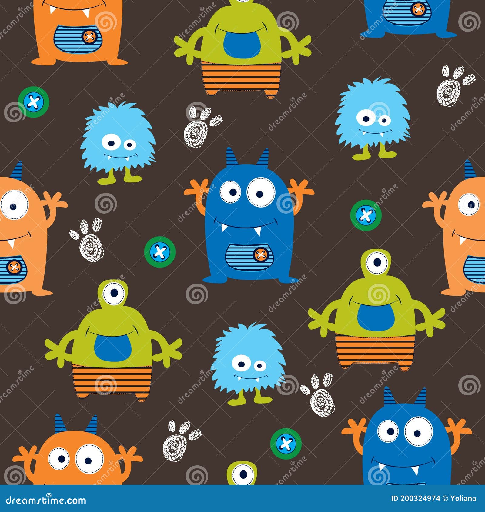 Colorful Funny Monster Cartoon Seamless Pattern Stock Vector ...