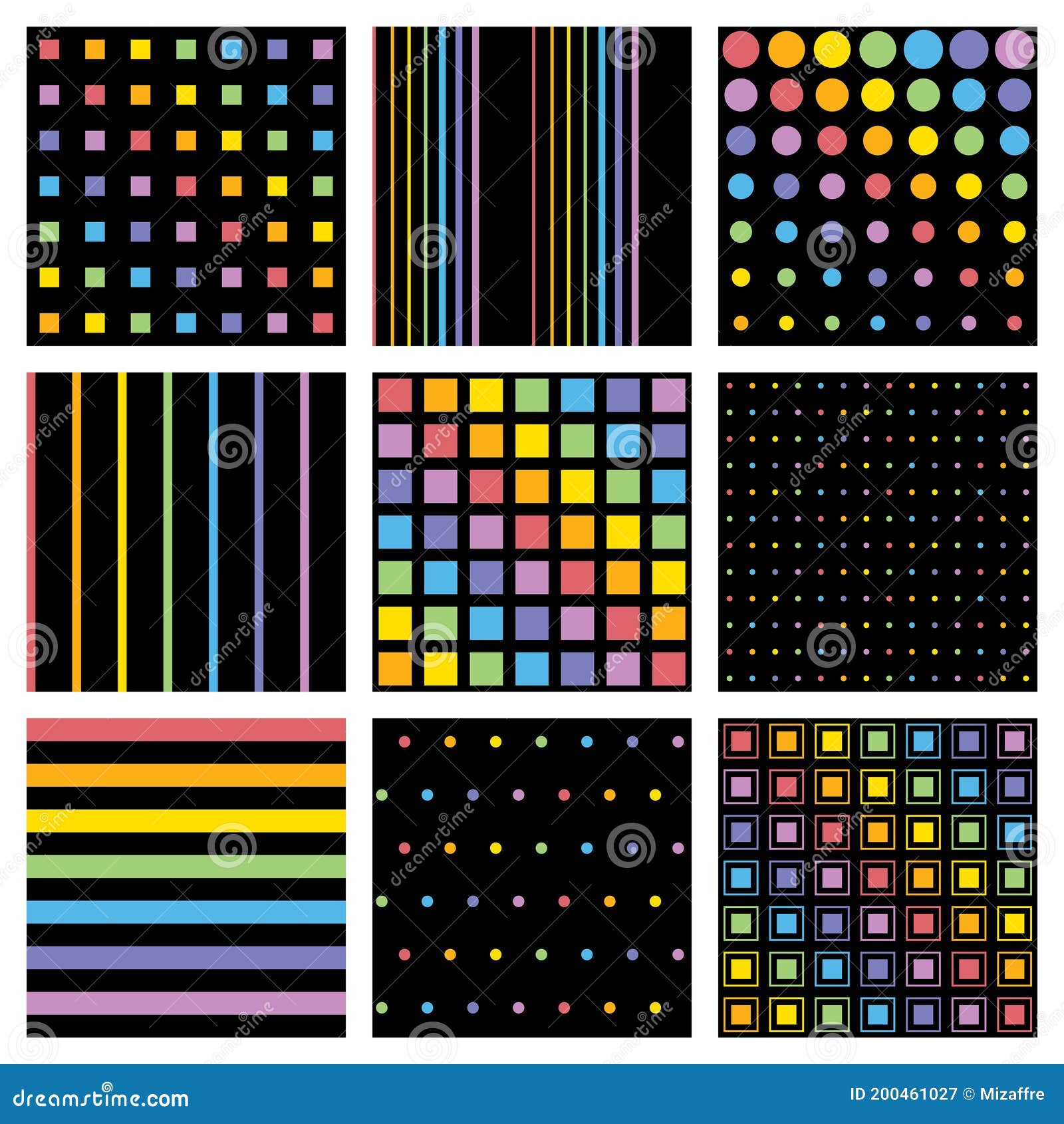 Seamless Rainbow Geometric Pattern Set Stock Vector - Illustration of ...