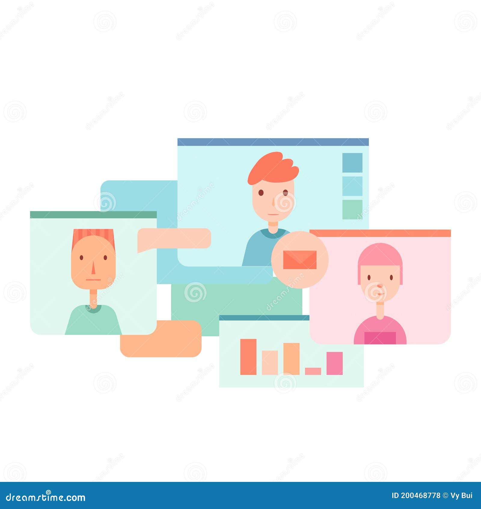 Working Online Illustration. Virtual Meeting and Conference ...