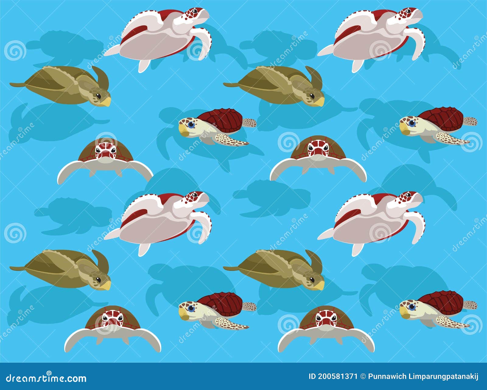 Endangered Loggerhead Sea Turtle, Caretta In Top View Vector ...
