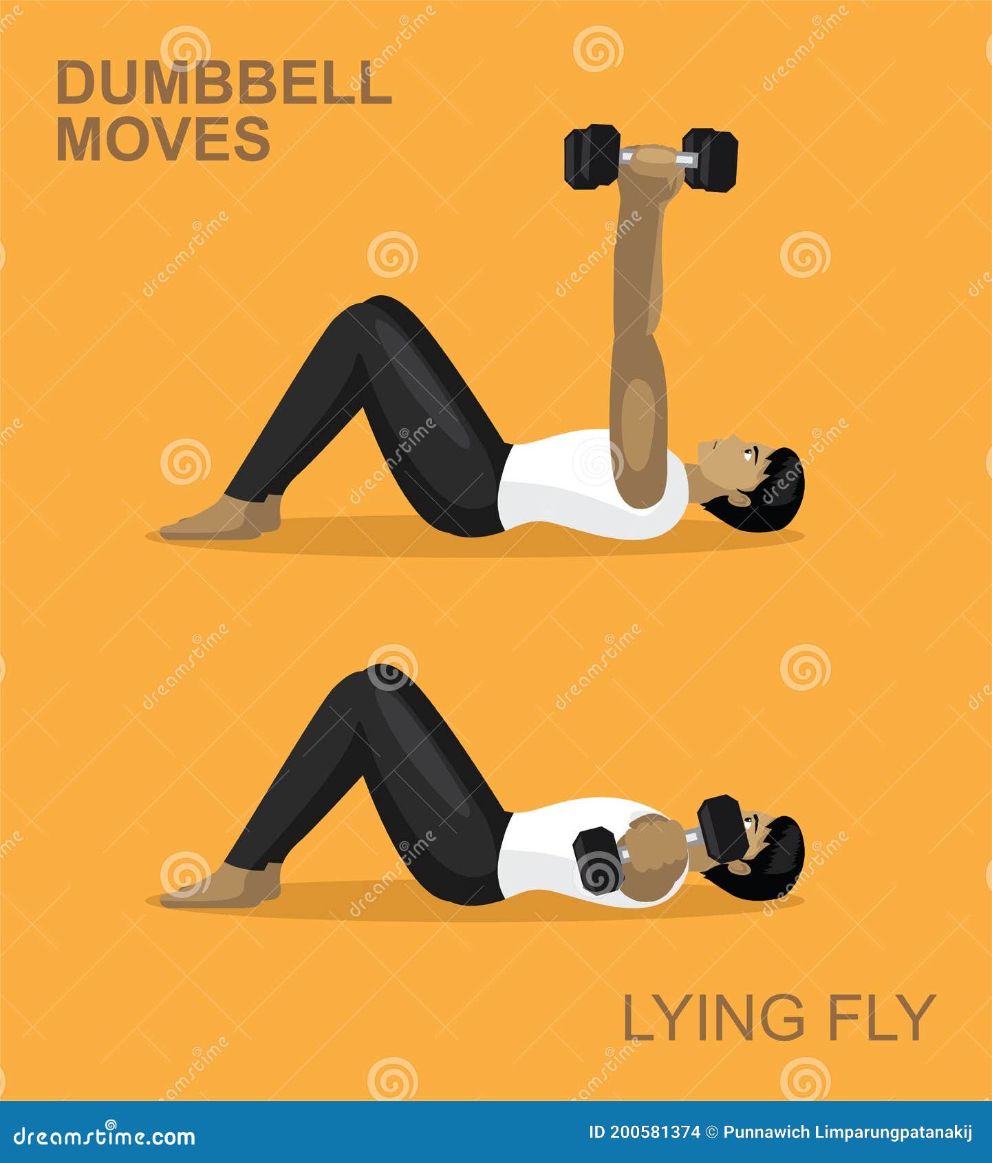 Lying Fly Dumbbell Moves Manga Gym Set Illustration Stock Vector ...