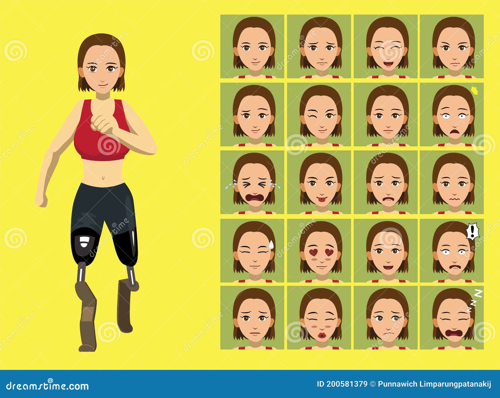 Manga Style Crippled Athletics Cartoon Character Emotions Stock Vector ...