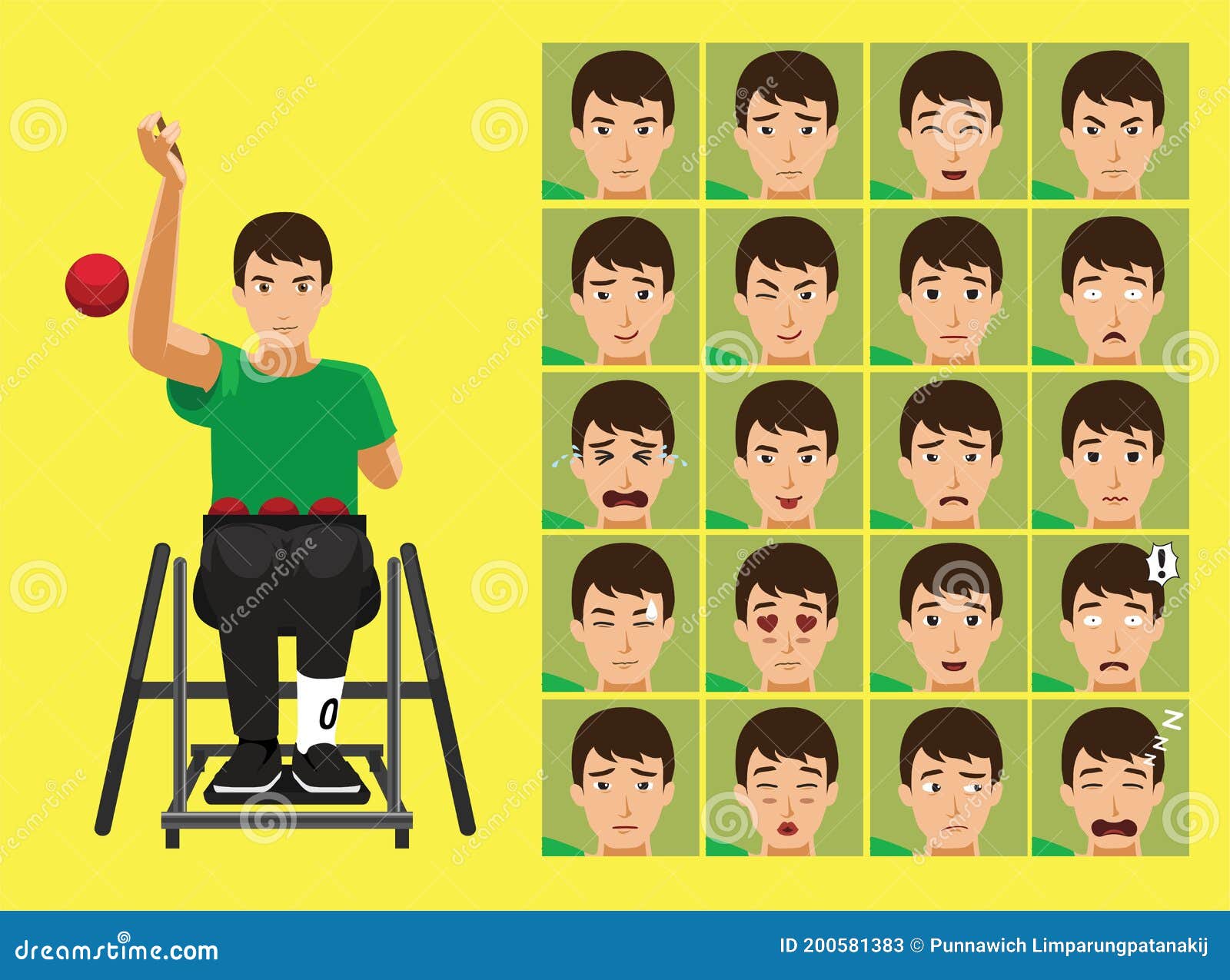 Manga Style Sport Boccia Cartoon Character Emotions Stock Vector ...