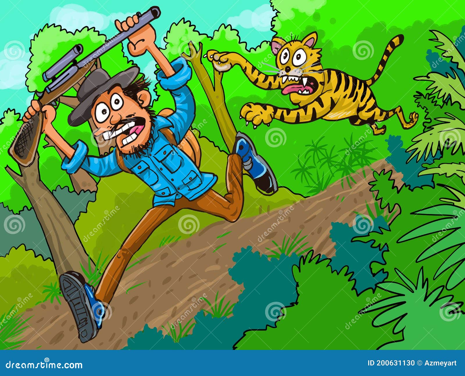 The Hunter is Chased by the Tiger Stock Vector - Illustration of feline ...