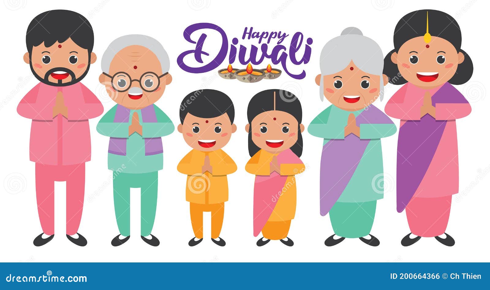 Diwali/Deepavali Vector Illustration with Set of Cute Cartoon Indian ...
